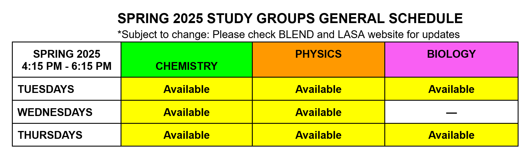PFLASA | Spring 2025 Study Groups Start Date and General Schedule